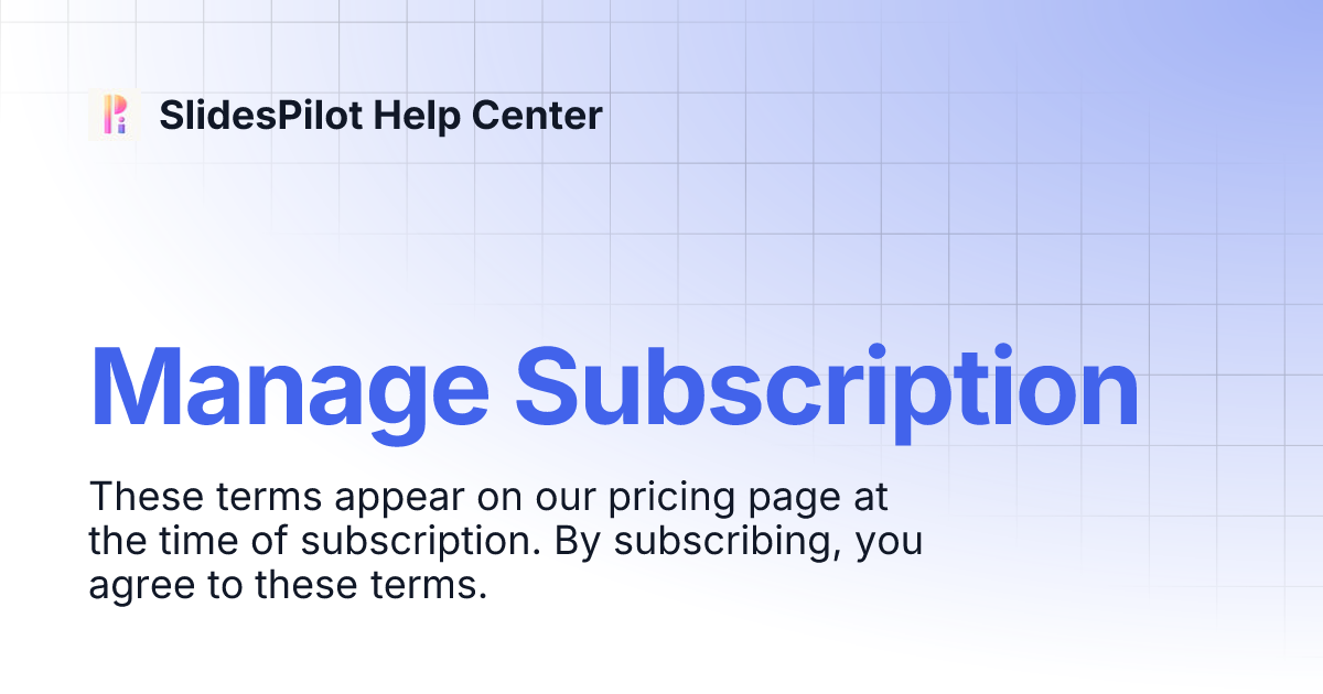 Manage Subscription | SlidesPilot Help Center